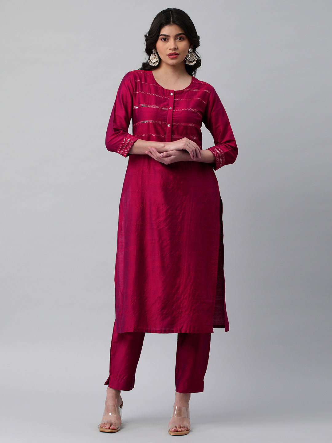 INAARA - A viscose two color fabric straight kurta with sequin embelli ...